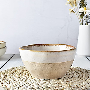 Bosmarlin Ceramic Soup Bowl Set of 4, 28 Oz, Cereal Bowl for Oatmeal, Dishwasher and Microwave Safe (Beige, 6 inches)