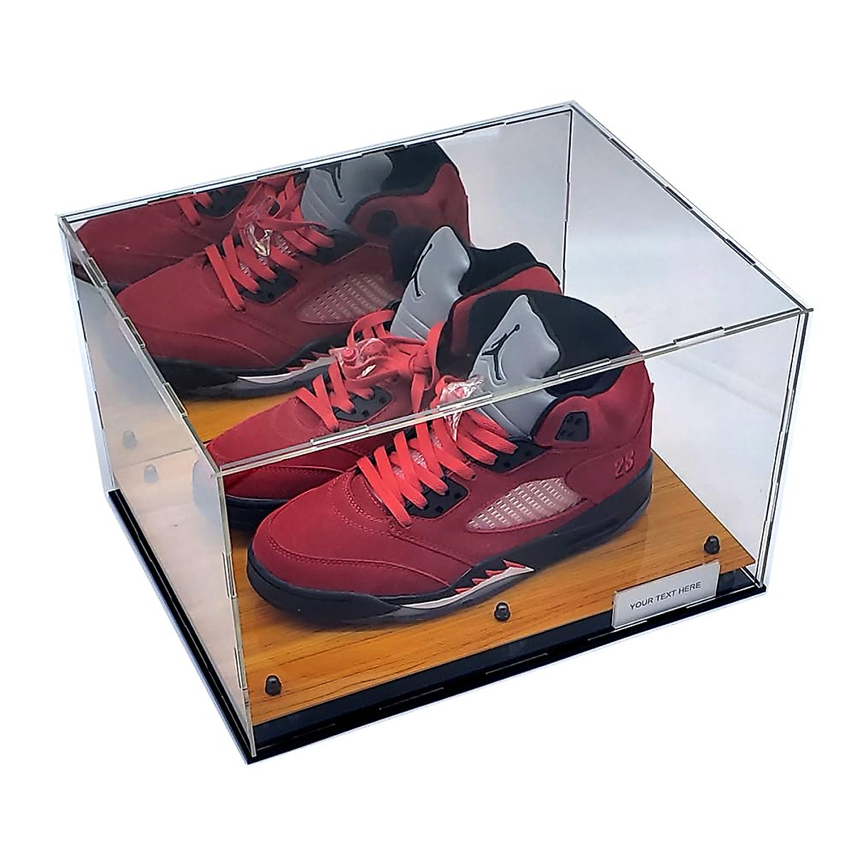 Full Size 2 Shoes Acrylic Display Case Showcase Box UV Protection Wood Wooden Sports Memoribilia Collectible 15x12x9 inch