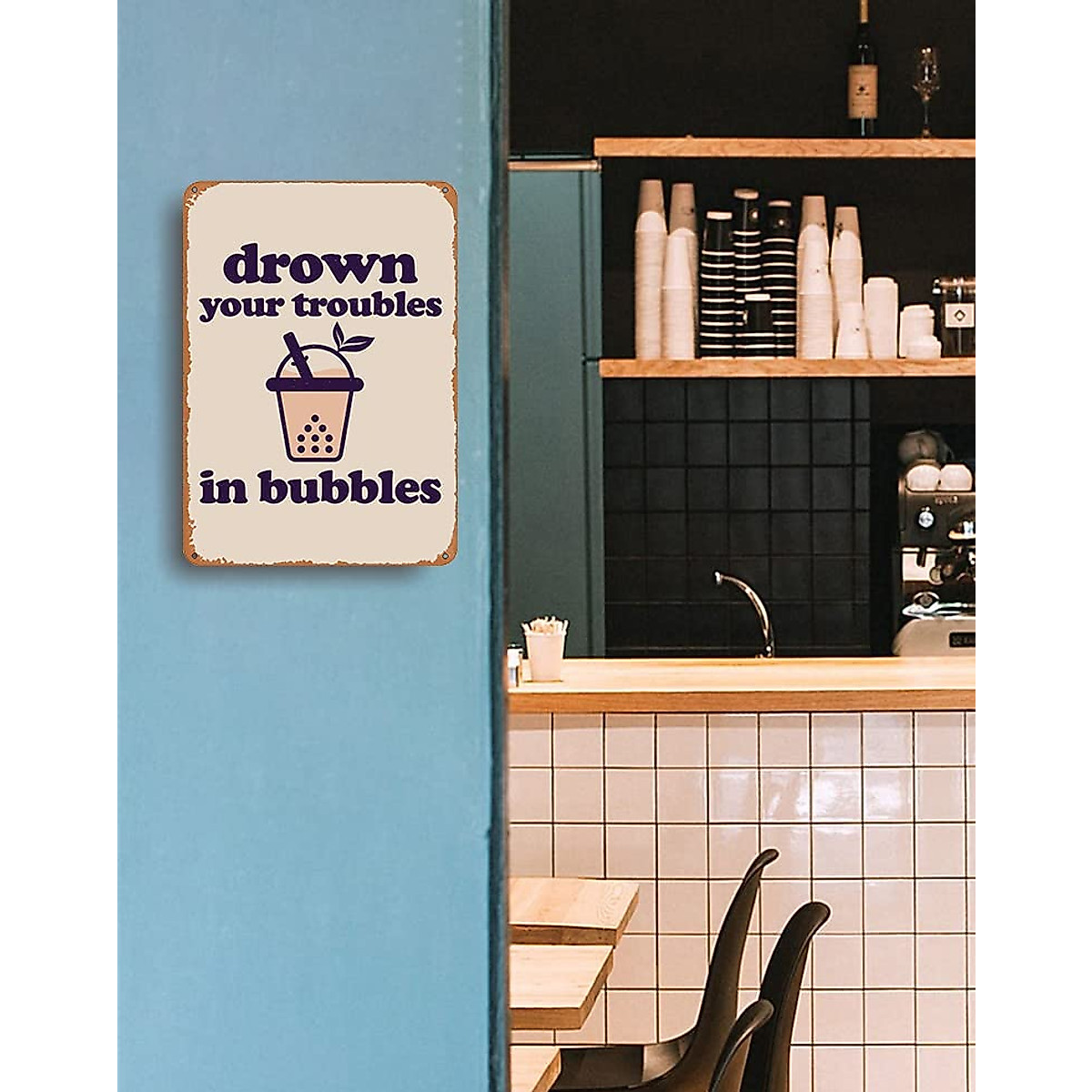 Funny Bubble Boba Tea 5 - Retro Metal Tin Sign Vintage Plaque Poster for Home Kitchen Bar Coffee Shop 12x8 Inch