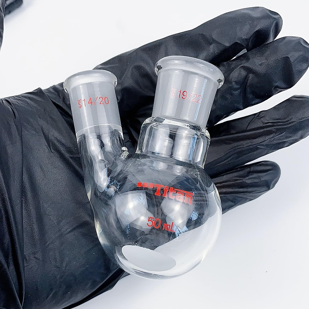 ADAMAS-BETA Glass 5ml Heavy Wall 2 Neck Round Bottom Flask, with 14/20 Center and Side Standard Taper Outer Joint - 5ml