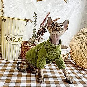 Sphynx Hairless Cat Cotton T-Shirts Summer Breathable Vest Solid Color Turtleneck Pullover Kitten Shirts Sweater Pet Clothes for Cat (Green, XXL(11-15lbs))