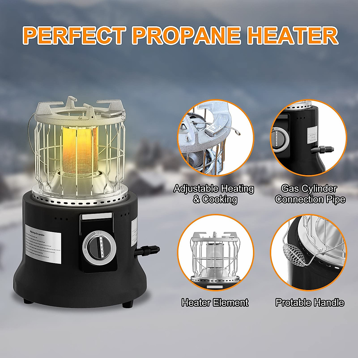AKUSAKO Upgraded Propane Heater - Portable Tent Heater, Camping Gas Heater and Stove, Patio Heaters with Pressure Reducing Valve for Outdoor/Indoor Ice Fishing Hiking Hunting Survival Emergency,Black