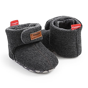 QWZban Baby Booties Infant Newborn Boys Girls Slippers Warm Crib Sock Shoes Indoor First Walkers Prewalker Dark Grey 6-12 Months