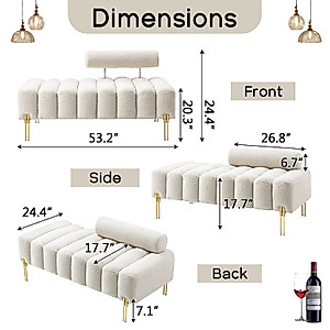 NIOIIKIT 53.2" Modern Loveseat Sofa Couch, Upholstered Accent Sofa with Golden Legs and Adjustable Backrest, Small Teddy Fleece Couches for Bedroom, Living Room, Compact Small Space (Beige)