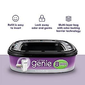 Litter Genie Refill Bags (12-Pack) | Multi-Layers of Odor-Barrier Technology | 1 Square Refill Cartridge Lasts Up to 2 Months Per Cat