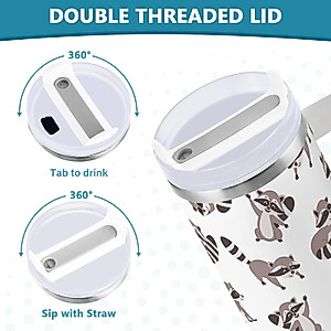 IHCVHQX Tumbler with Handle and Straw 40oz Funny Cute Cartoon Raccoon Insulated Tumbler Cups Stainless Steel Travel Coffee Mug