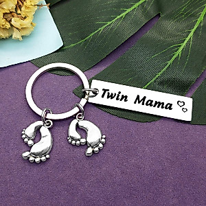 Twin Mom Gift Keychain New Mom Gift Jewelry Mommy to Be Gift Mother of Twins Jewelry Twin Mama Keyring Key Chain Pregnant Gift Twins Mother Jewelry First Time Mom Gift Pregnancy Announcement Gift