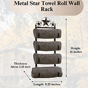 BestGiftEver Rustic Metal Star Towel Roll Wall Rack - Farmhouse Style Towel Rack for Western Bathroom Decor, Lodge and Cabin Decor, Decorative Wall Rack for Towels, Ideal for Country Home Owners