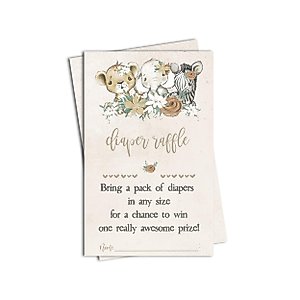 Paper Clever Party Flora Safari Diaper Raffle Tickets for Baby Shower Games, Invitation Insert Cards, 50 Pack