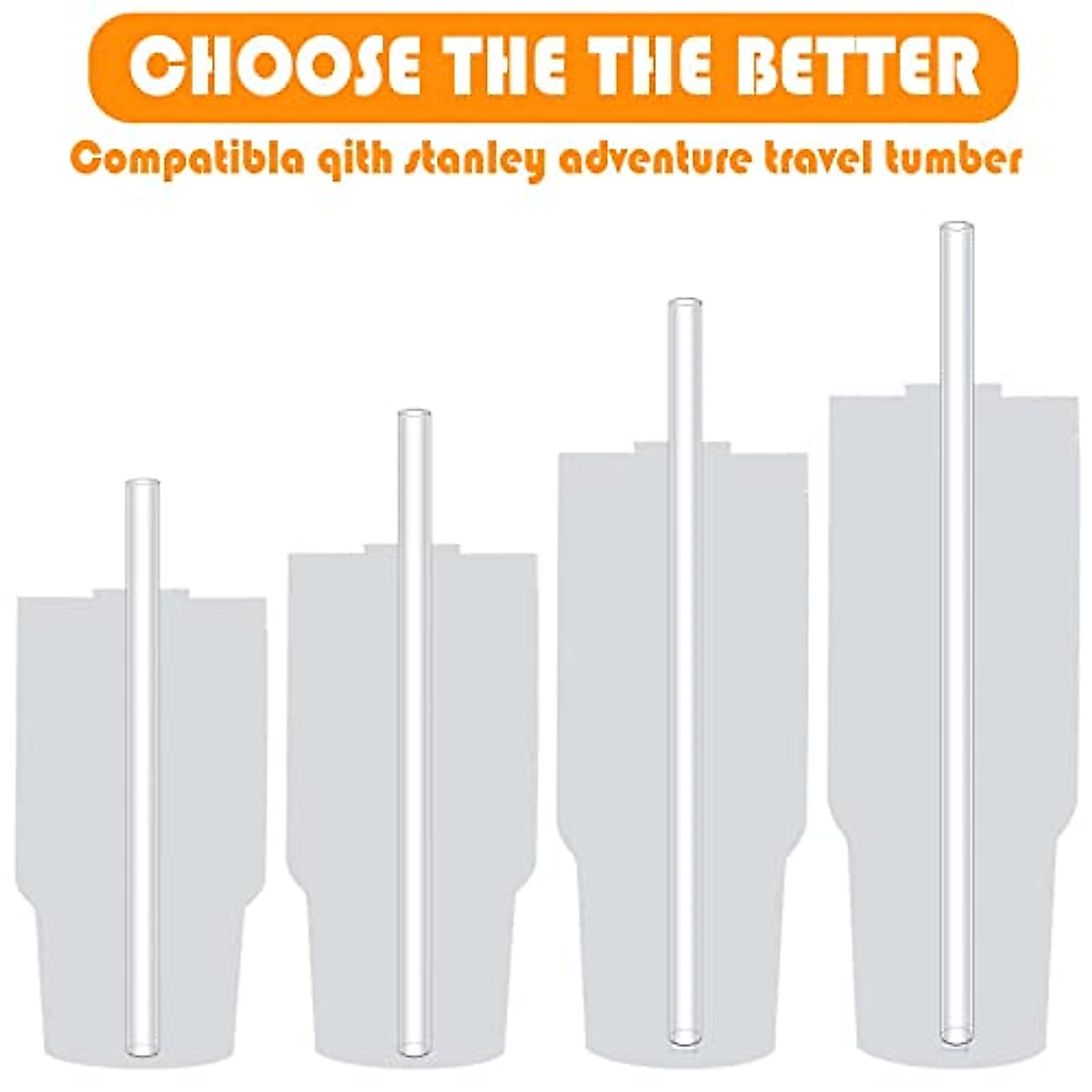 10PCS Replacement Straws for Stanley 20/30/40oz Travel Tumbler, Reusable Plastic Straws with Cleaning Brush, for Stanley Quencher Adventure, 40 oz Water Jug Accessories (30cm / 11.8inch Long)