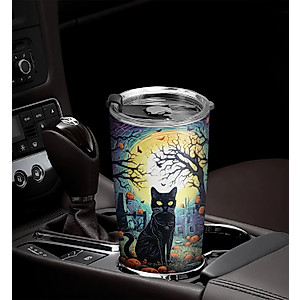 ORCAE 20oz Halloween Pumpkin Ghost Black Cat, Gifts for Cat Lovers, Halloween, Trick or Treat Gifts, Coffee Thermos, Stainless Steel Double Wall Vacuum Insulated Coffee Mug, Travel Cup with Lid - BH