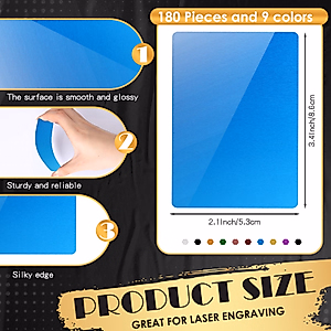 weparmeety 180 Pcs Metal Engraving Blanks Colorful Aluminum Sheet Laser Engraving Business Card Multipurpose Engraving DIY Gift Cards 86 x 54 x 0.21 mm（9 colors)