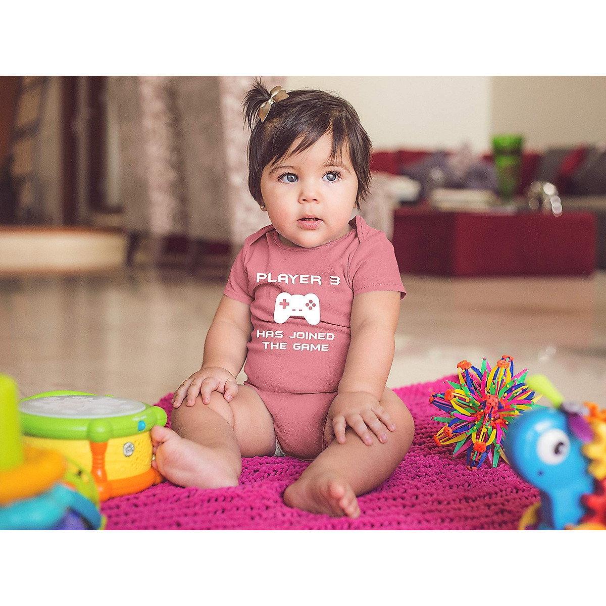 Unordinary Toddler player 3 has entered the game joined newborn baby outfits cute funny bodysuit (Mauve, 0-3 Months)