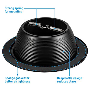 TORCHSTAR 6 Inch Recessed Light Black Baffle Trim with Detachable Ring, Full Metal, Ceiling Can Light Trim for Recessed Can, Fit Halo/Juno Housing, Pack of 6
