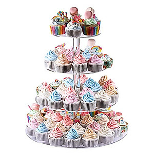 Cupcake Stand, 4-Tier Round Acrylic Cupcake Display Stand Dessert Tower Pastry Stand for Wedding Birthday Theme Party- 15.7 Inches (Transparent)