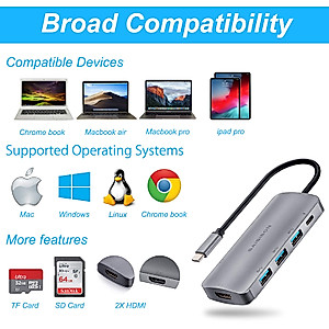 SAISIBON 8 in 1 Dual Monitor USB C Hub, Docking Station, 2 4K HDMI, 3 USB A 3.0 Ports, SD TF Card Reader, Support PD Fast Charging. Durable Aluminum Casing. Compatible with MacBook, Windows & More