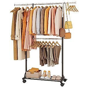 FAVOOSTY Clothing rack adjustable for kids, Heavy Duty Double Rod Design,Garment Rack Rolling, Clothes Organizer on Wheels, Clothes Rack Hanging Dismantle, Extra Space, Pants Scarves Dress Suits Black