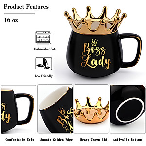 HULASO Boss Lady Gifts for Women, Christmas Gifts for Women with Candle and Dish, Boss Appreciation Gifts for Women Crown Coffee Cup, Birthday Gifts Best Boss Gifts for Women Boss Mug