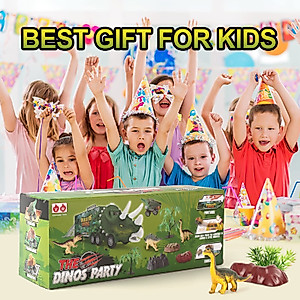 Dinosaur Toy Trucks for Kids - 28 Pack Pull Back Cars Set with Flashing Lights, Music,Roaring Sound,Dinosaur Car with Cars Launcher Track for Boys Girls Age 3 4 5 6 7 8 Year Old (Green)