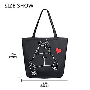 ALAZA Funny Bulldog Puppy Dog French Large Canvas Tote Bag Reusable Grocery Shopping Gift Bag with Handles, Heavy Duty, Washable