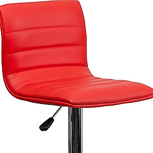 Flash Furniture Betsy Modern Red Vinyl Adjustable Bar Stool with Back, Counter Height Swivel Stool with Chrome Pedestal Base