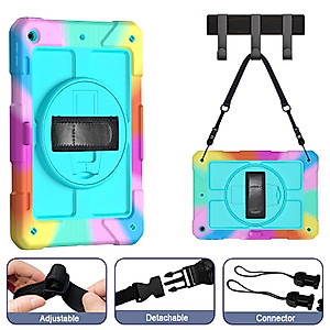 LTROP Case for iPad 9th/ 8th/ 7th Generation (2021/2020/2019), Shockproof 10.2” iPad Cover with Shoulder Strap Pen Holder Swivel Stand, Aqua Teal