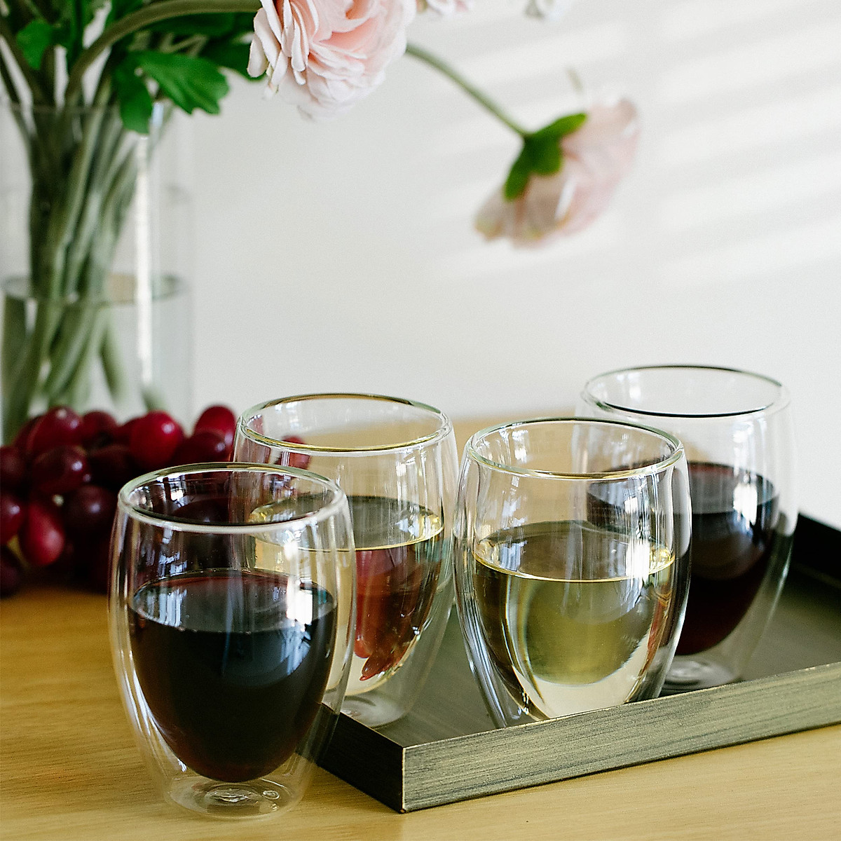 BTaT- WineGlass, 4 Pack, 12 oz (350 ml), Double Wall Insulated, Double Wall Glass Cup, Stemless Wine Glass, Glasses for Wine, Wine Glasses Stemless, Stemless Wine Glass Set, Short Wine Glasses