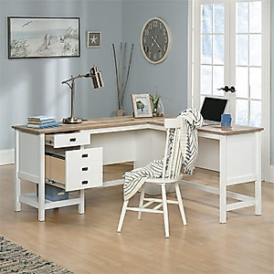 Sauder Cottage Road Engineered Wood L-Shaped Home Office Desk in Soft White