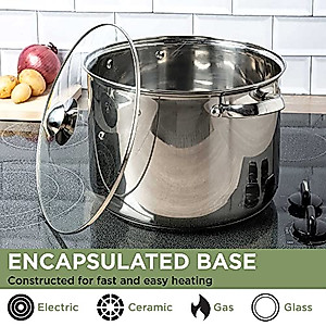 Ecolution Stainless Steel Stock Pot with Encapsulated Bottom Matching Tempered Glass Steam Vented Lids, Made Without PFOA, Dishwasher Safe, 12-Quart, Silver