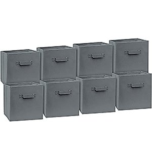 Klozenet 11 inch cube storage bins 8-pack, Fabric Collapsible Storage Bins Durable and Sturdy With Handle For Closet Shelves, Storage, Books, Cloth and Toys/ foldable Cubby Organizer, (Grey)