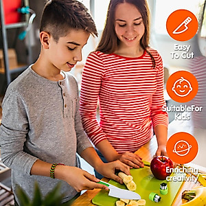 Kids Kitchen Safe Knife Tools for Real Cooking Toddler Kitchen Tools Wooden Kitchen Knife Set with Gloves Cutting Board Fruit Vegetable Crinkle Cutters Plastic Kid Safe Knives