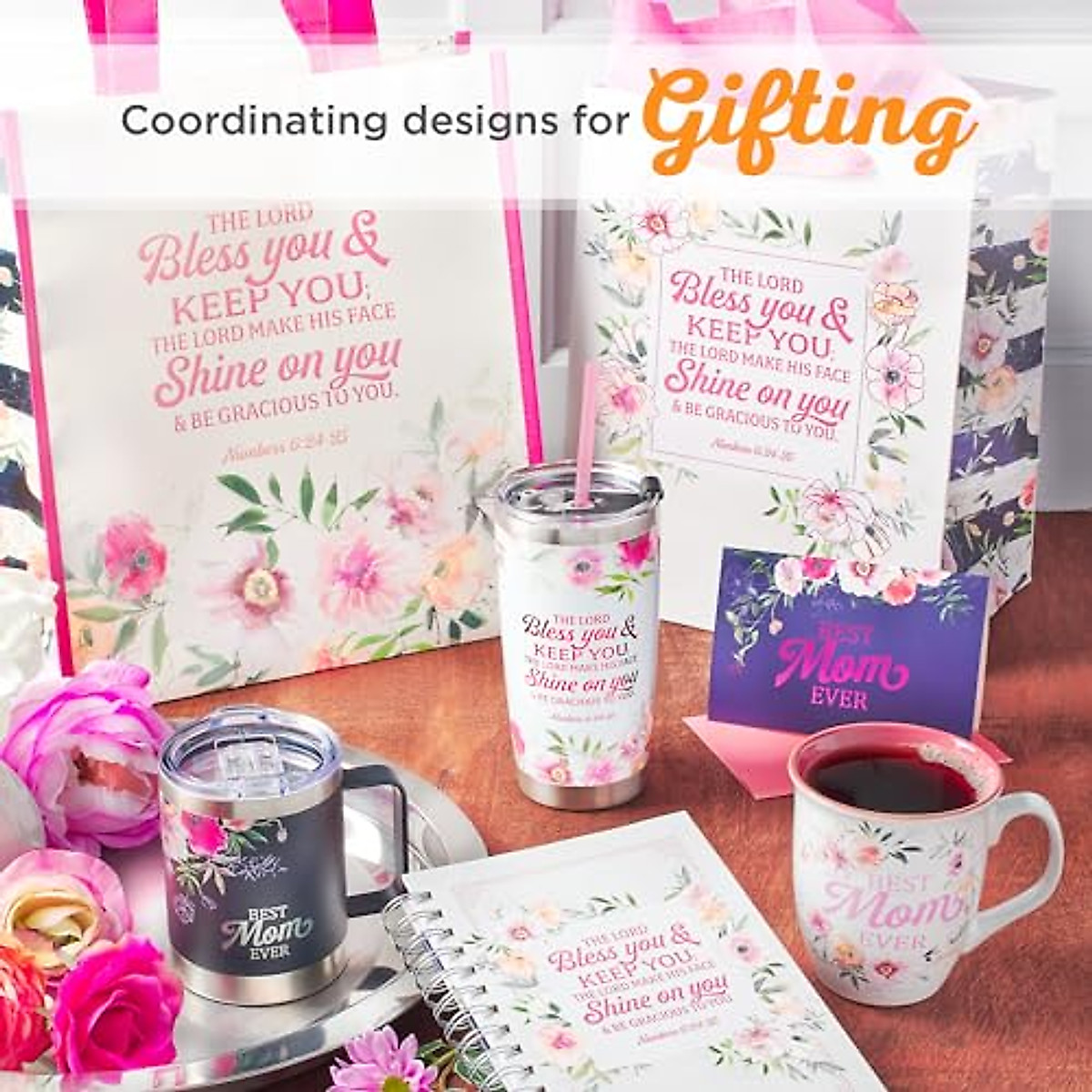 Christian Art Gifts Stainless Steel Double-Wall Vacuum Insulated Tumbler w/Straw & Lid 18 oz Pink Floral Inspirational Bible Verse Travel Mug for Women- Bless You and Keep You -Numbers 6:24-25