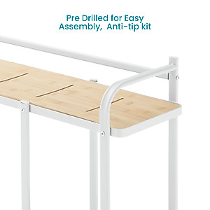 Home Zone Living Over The Toilet Bathroom Storage Organizer with Slim Shelving for Your Restroom, Kitchen, or Living Room, White Bamboo Accent Shelf