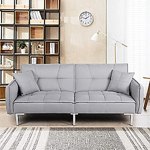 Topeakmart Futon Sofa Bed Couch with Fabric Cover Sturdy Metal Frame Adjustable Backrest Sleeper Sofa Easy to Clean Upholstery Versatile Convertible Sofa Comfortable Gray
