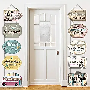 Travel Party Decorations Let The Adventure Begin Sign Travel Cutouts Bon Voyage Banner Adventure Signs Supplies Door Sign Travel Themed Birthday Party Wall Decoration Signs 10 Counts