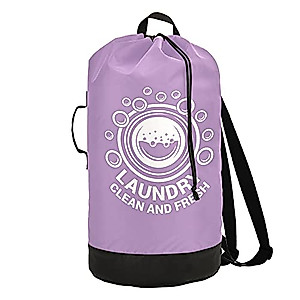 Purple Laundry Backpack Large Heavy Duty Laundry Bag with Shoulder Straps Waterproof Laundry Hamper Drawstring Closure Dirty Clothes Organizer for College Students Traveling Camp
