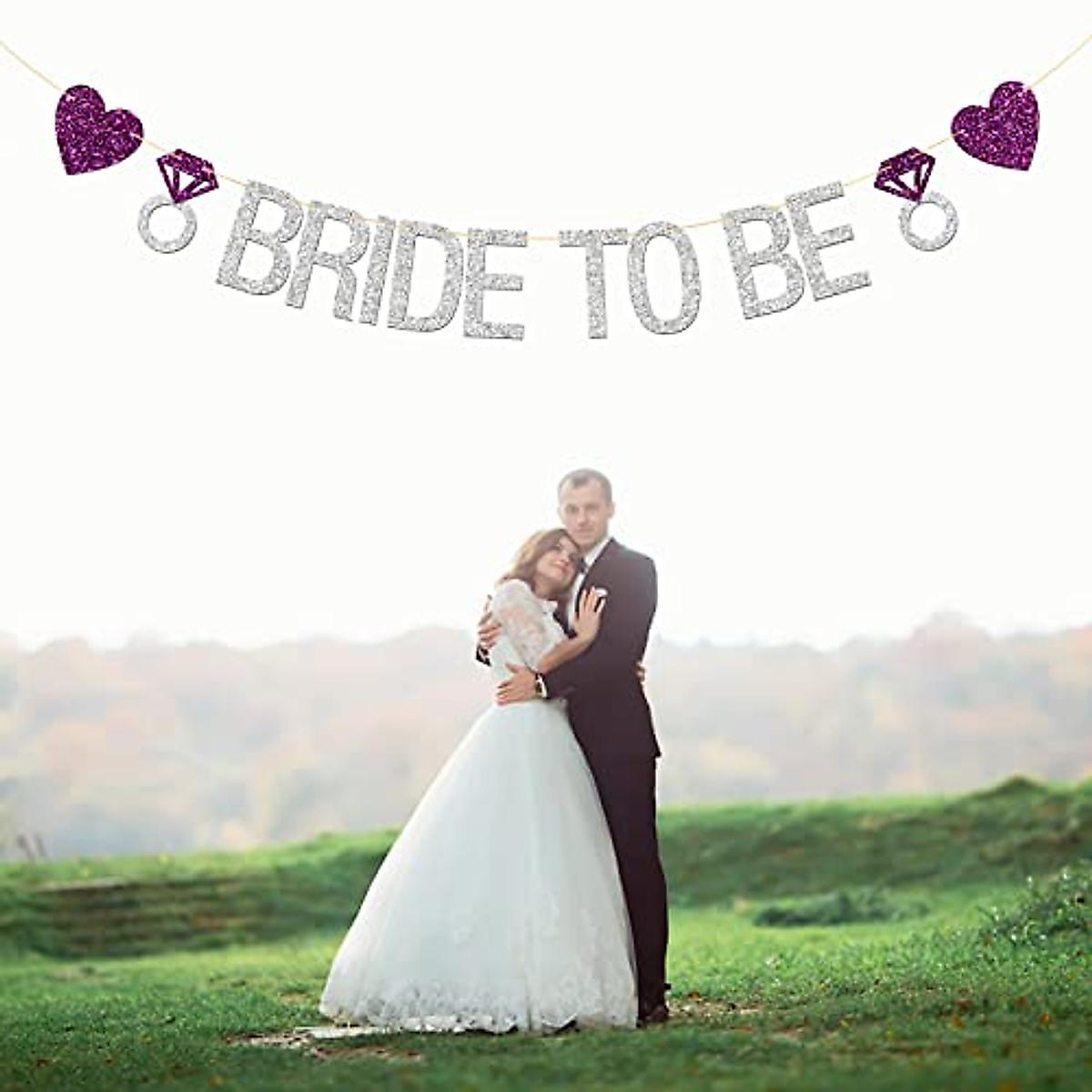 Bride to Be Banner with Diamond Ring, Silver Glitter Engagement Party, Wedding Party Supplies Decoration Silver