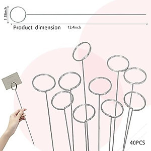 Floral Card Holder Picks,Flower Card Holder Stick Metal Flower Picks,Picture Holders for Centerpiece 40pcs for Wedding Party Bouquet,Birthday Photo Arrangement Round Silver