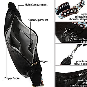 Hi-QTool Crossbody Bags Purse for Women Crescent Shoulder Hobo Purses Vegan Leather Handbag with Adjustable Guitar Strap