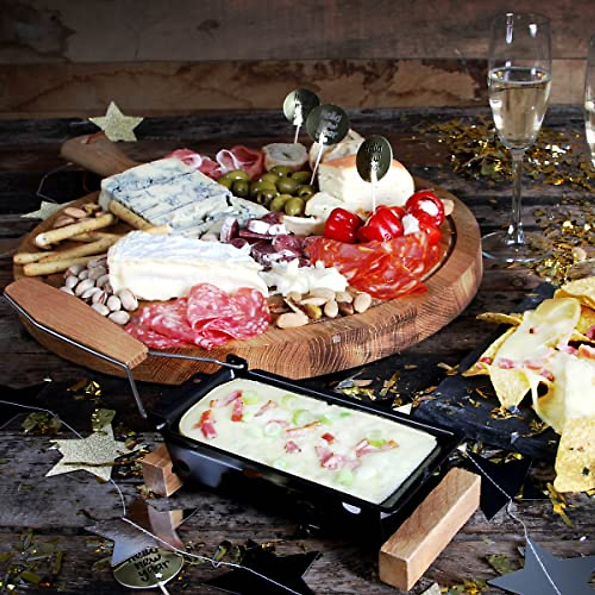 Boska Wooden Serving Cheese Round Board - Holland Life Best For Cheese, Tapas, Bread, and Desserts Presentation - Board Slab with Non-Slip Feet - Cutting and Charcuterie Board