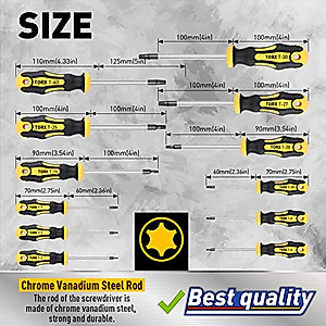 Amartisan 12-Piece Magnetic Torx Screwdrivers Set, Magnetic Torx Driver Star Screwdrivers Set T5 - T40 Best Choice