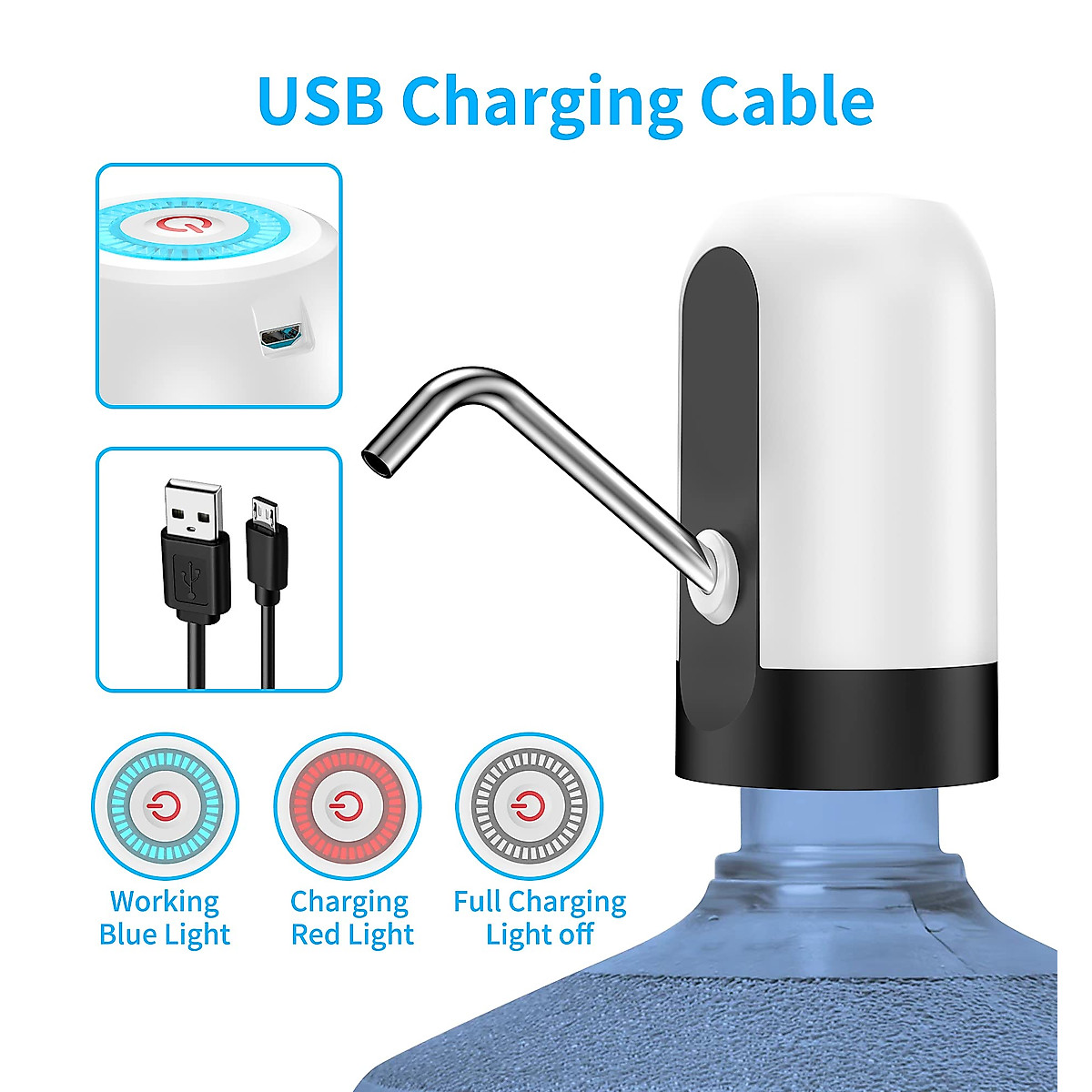 5 Gallon Water Bottle Dispenser USB Charging Automatic Drinking Electric Water Pump for Universal 3-5 Gallon Bottle Portable Water Dispenser Pump for Camping