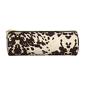 ASEELO Brown Cowhide Pencil Case Pencil Pouch Black Pencil Bag PU Leather Pen Case Big Capacity Pencil Case,for Pens, Markers, Makeups, Change, Coins