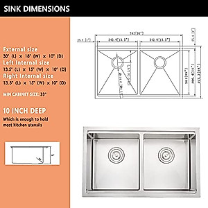 30 Inch Kitchen Sink Double Bowl Stainless Steel-HACHENL 30"×18" Undermount Double Bowl Kitchen Sink Workstation Ledge SUS304 Stainless Steel Kitchen Sink 10 Inch Deep 50/50 Double Bowl Kitchen Sinks