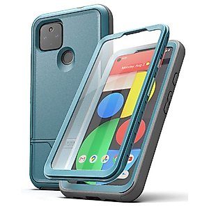 ENCASED RebelShield Designed for Pixel 5 Case with Screen Protector, Heavy Duty Full Body Protective Cover with Build-in Screen Guard for Google Pixel 5 5G - Blue