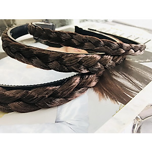MeeTHan 3 PCS Headband Synthetic Hair Plaited Headband Braid Braided With Teeth Hair Band Accessories for Women Girl Wide 1 / 1.5 / 2.0 CM : H7 (Brown-SML)