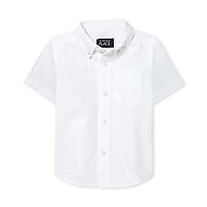 The Children's Place Baby Boys and Toddler Boys Short Sleeve Oxford Button Down Shirt, White, 3T