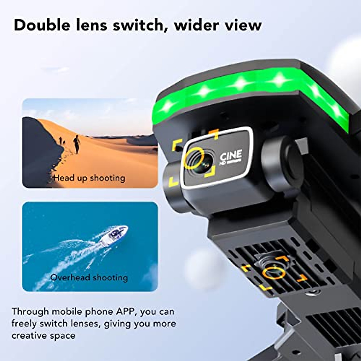 RC Drone Quadcopter with 4K HD Dual Camera, Mini RC Helicopters S162 for Adults Kids with Track Marking Flight, 360° Flip, Positioning Hover, LED Light Strip, Speed Adjustment