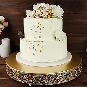 Efavormart 16" Round Lace Gold Metal Wedding Cake Stand, Dessert Display Stand Glossy Metallic Finish for Dessert Cupcake Pastry Candy Display Plate Event, Birthday Party