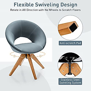 Swivel Armchair Fabric Accent Chair Dining Chair, Desk Chair with Sturdy Wood Legs for Small Space Home Office Slim Adult (Gray)